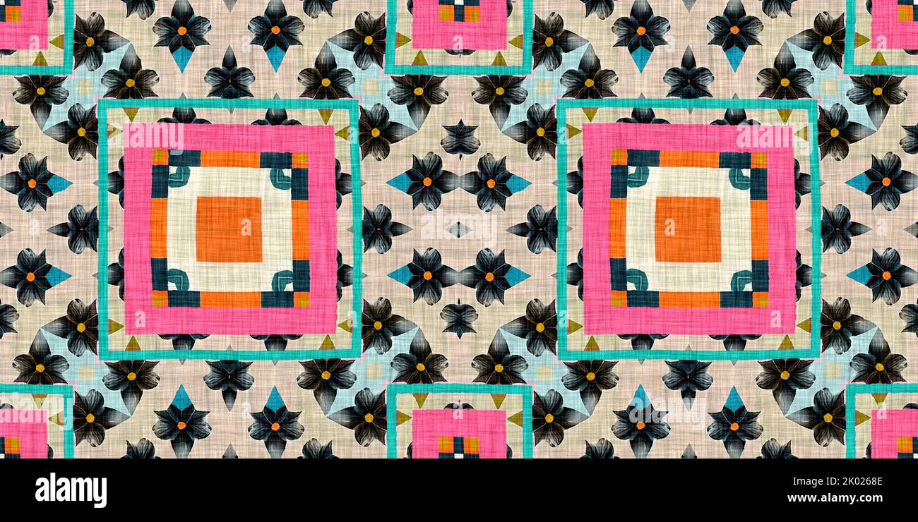 Kitsch pattern geometric retro design in seamless border background ...