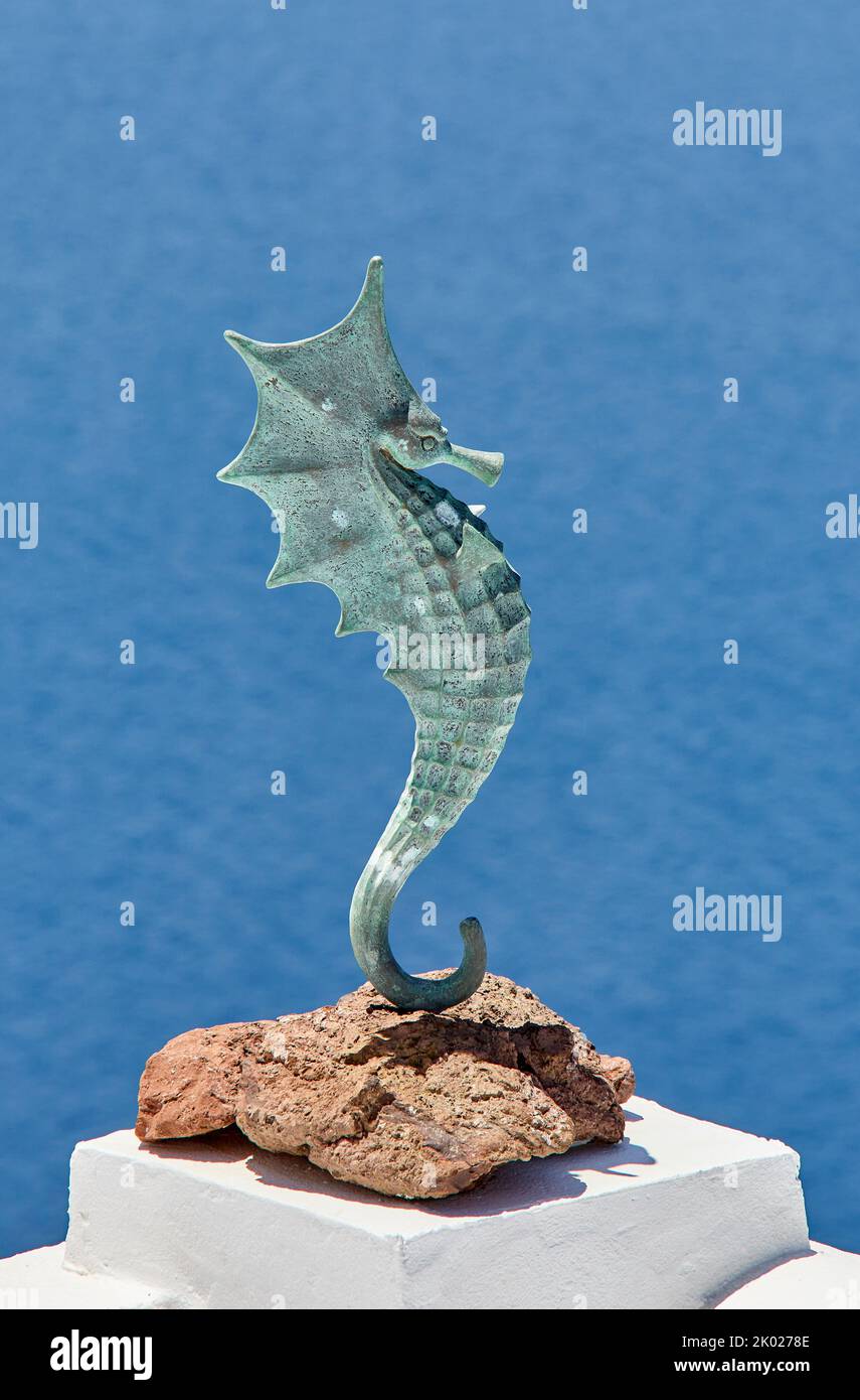 Bronze Seahorse Statue located in Fira, Santorini Stock Photo - Alamy