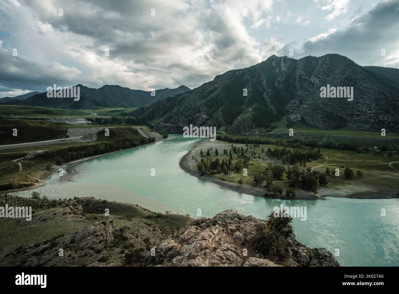 The confluence of the Chuya and Katun rivers in the Altai Mountains ...
