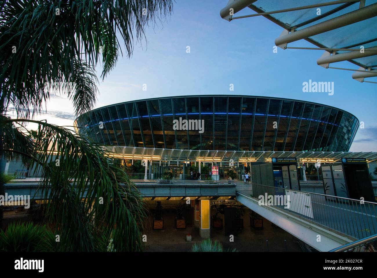 09-03-2022 Nice, France. Airport of Nice - sunset time. Palm tree, This ...