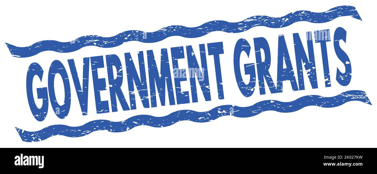 GOVERNMENT GRANTS text written on blue lines stamp sign Stock Photo - Alamy