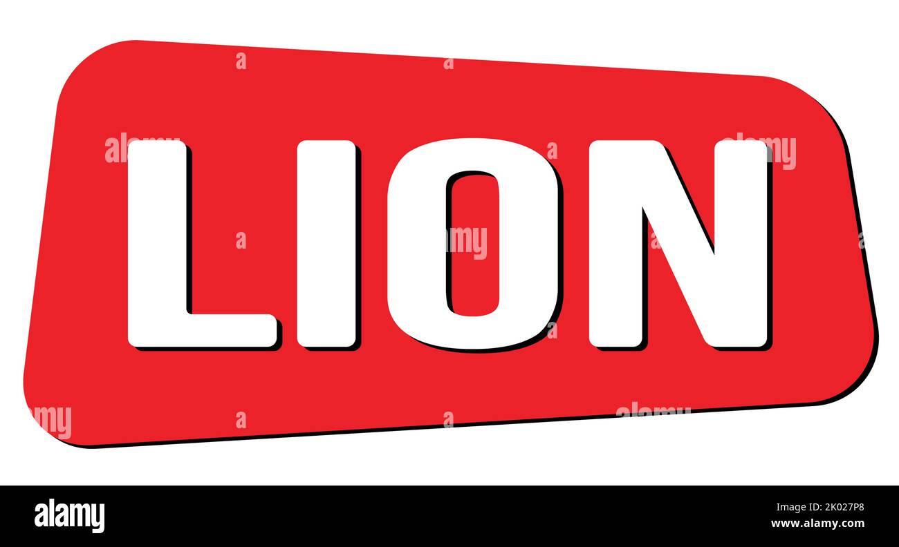 LION text written on red trapeze stamp sign Stock Photo - Alamy