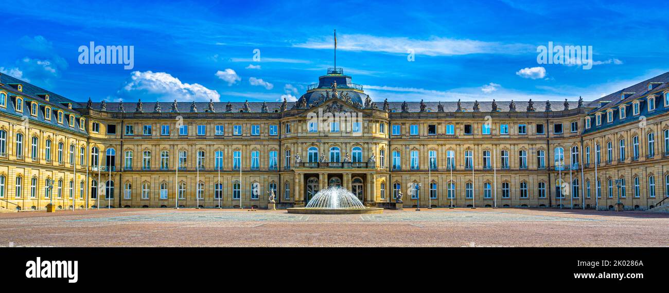 The main portal of the new palace in Stuttgart with fountain and palace ...