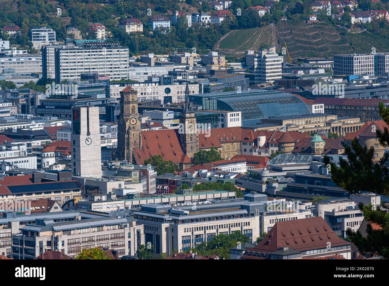 View of downtown Stuttgart from the tea house in Weißenbergpark with a ...