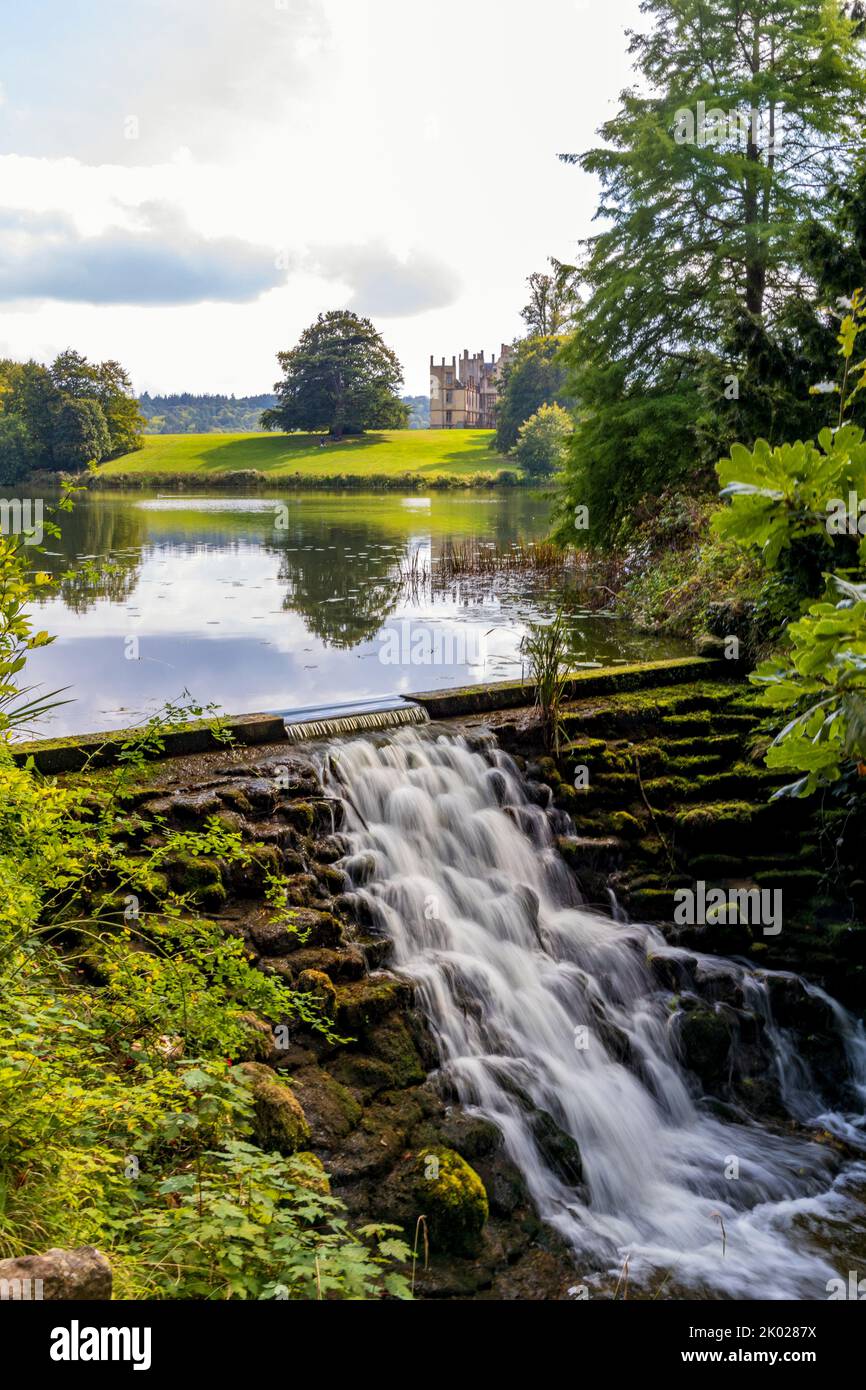 The waterfall at the outlet of the artificial lake in the grounds of ...