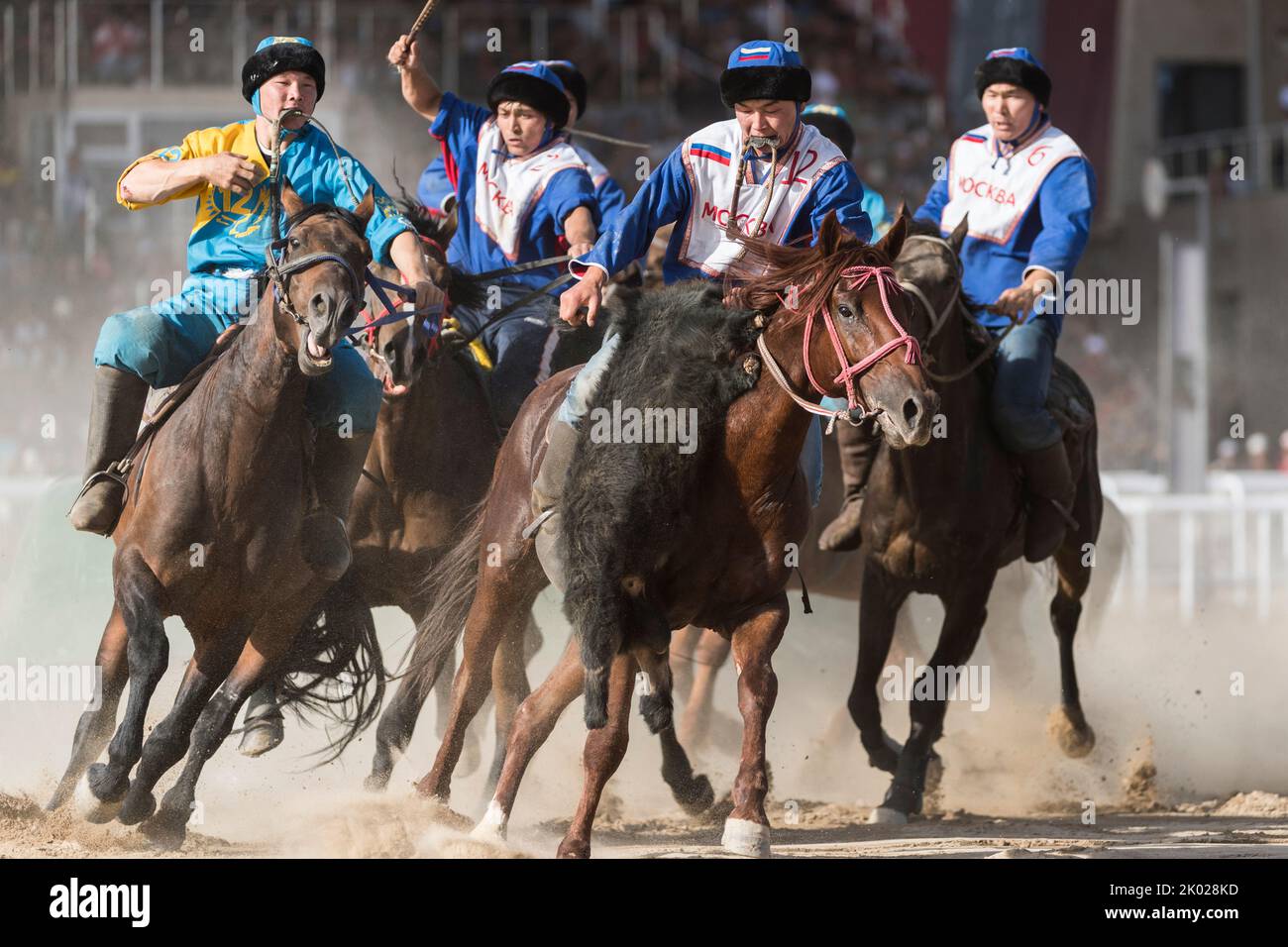 A traditional game of Kok Boru during the Third World Nomad Games 2018 ...