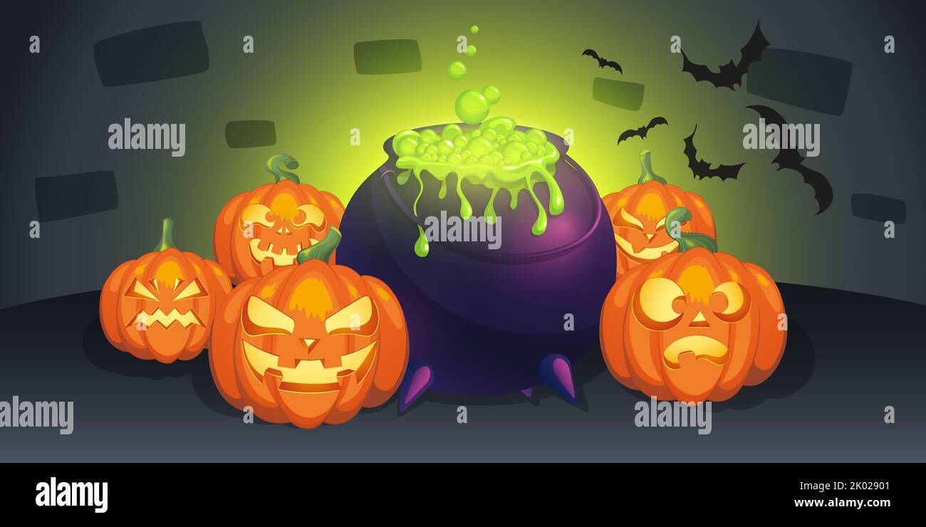 halloween pumpkin illustration orange colors banner Stock Photo - Alamy
