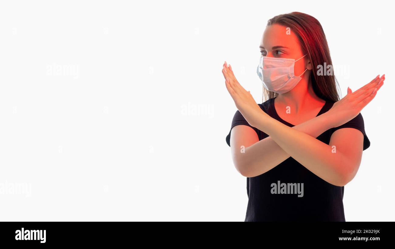 stop sign stay home woman protective mask Stock Photo - Alamy