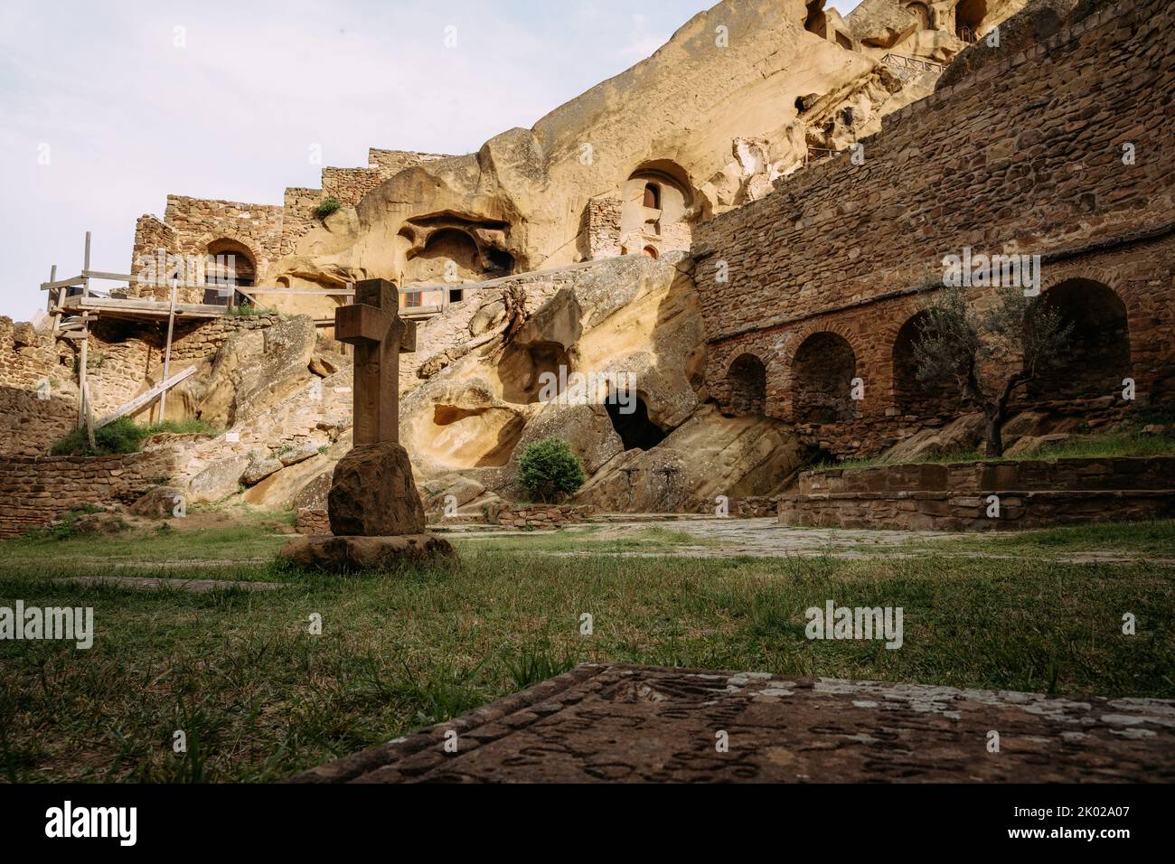 View of David Gareja Lavra orthodox monastery caves built in rock ...