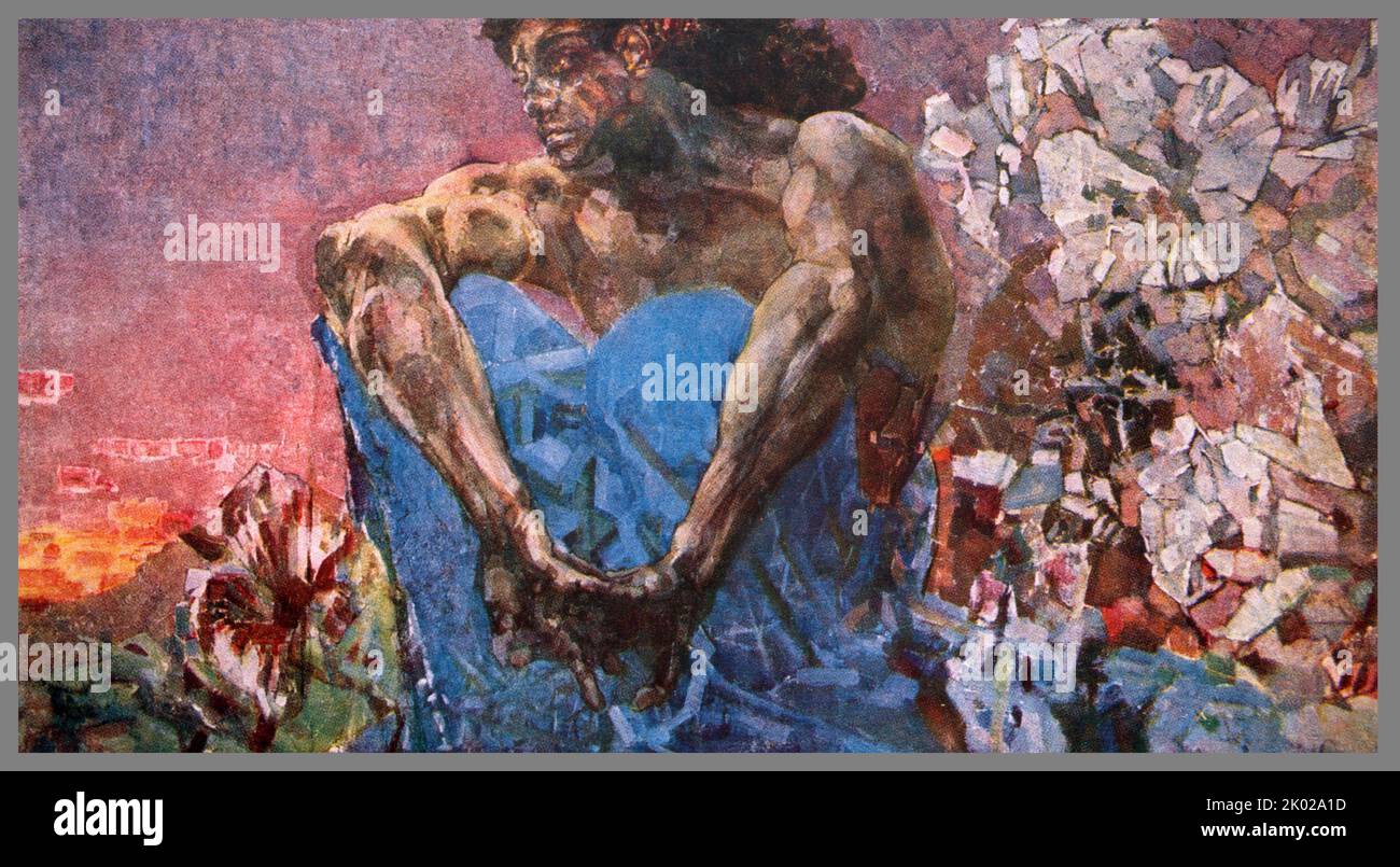 The Demon Seated is an 1890 symbolist piece by Russian artist Mikhail ...