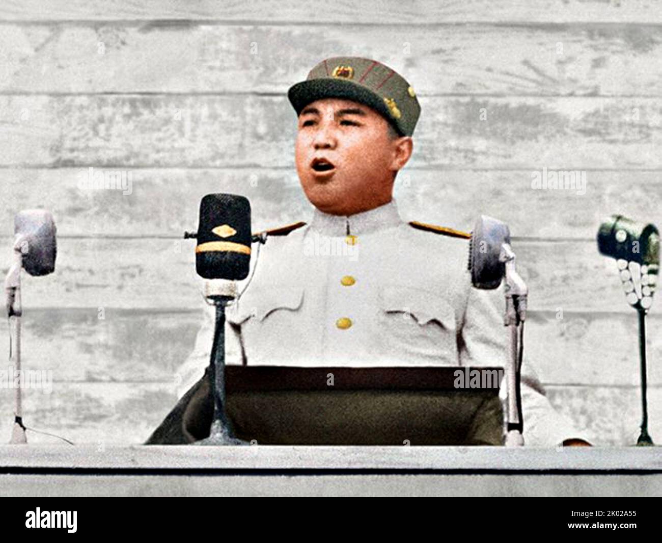 Marshal Kim Il Sung receives a military parade after the end of the war ...