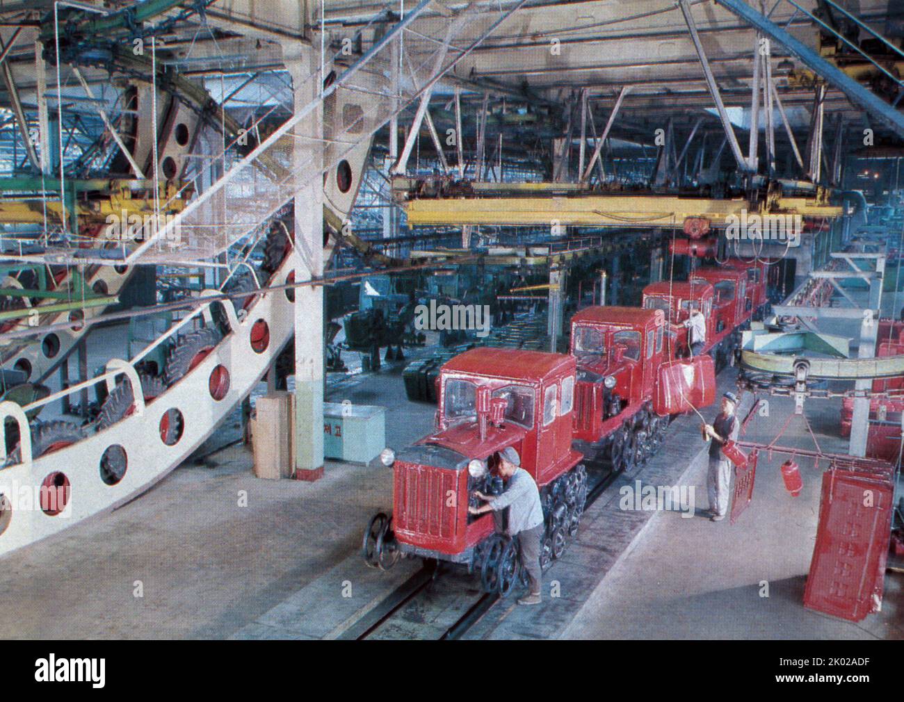 Production line for assembling at the Kumseong Tractor Plant, North ...