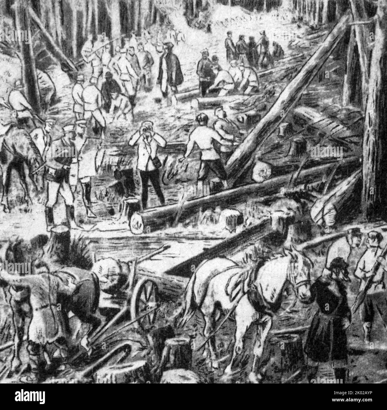 Railway construction in Russia. 19th century Stock Photo - Alamy