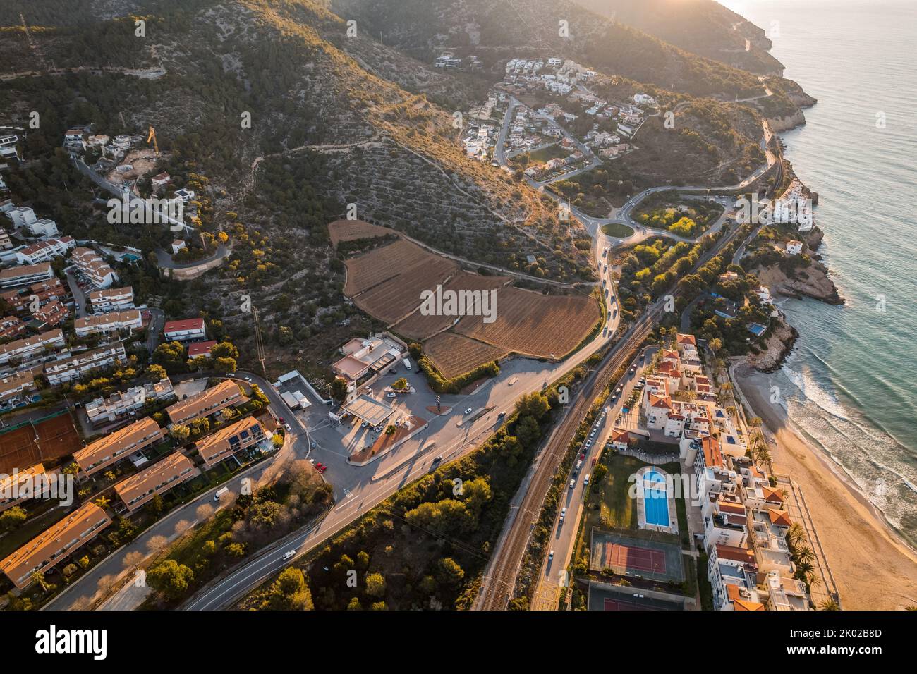 Aerial view of Sitges, a town near Barcelona in Catalonia, Spain. It is ...