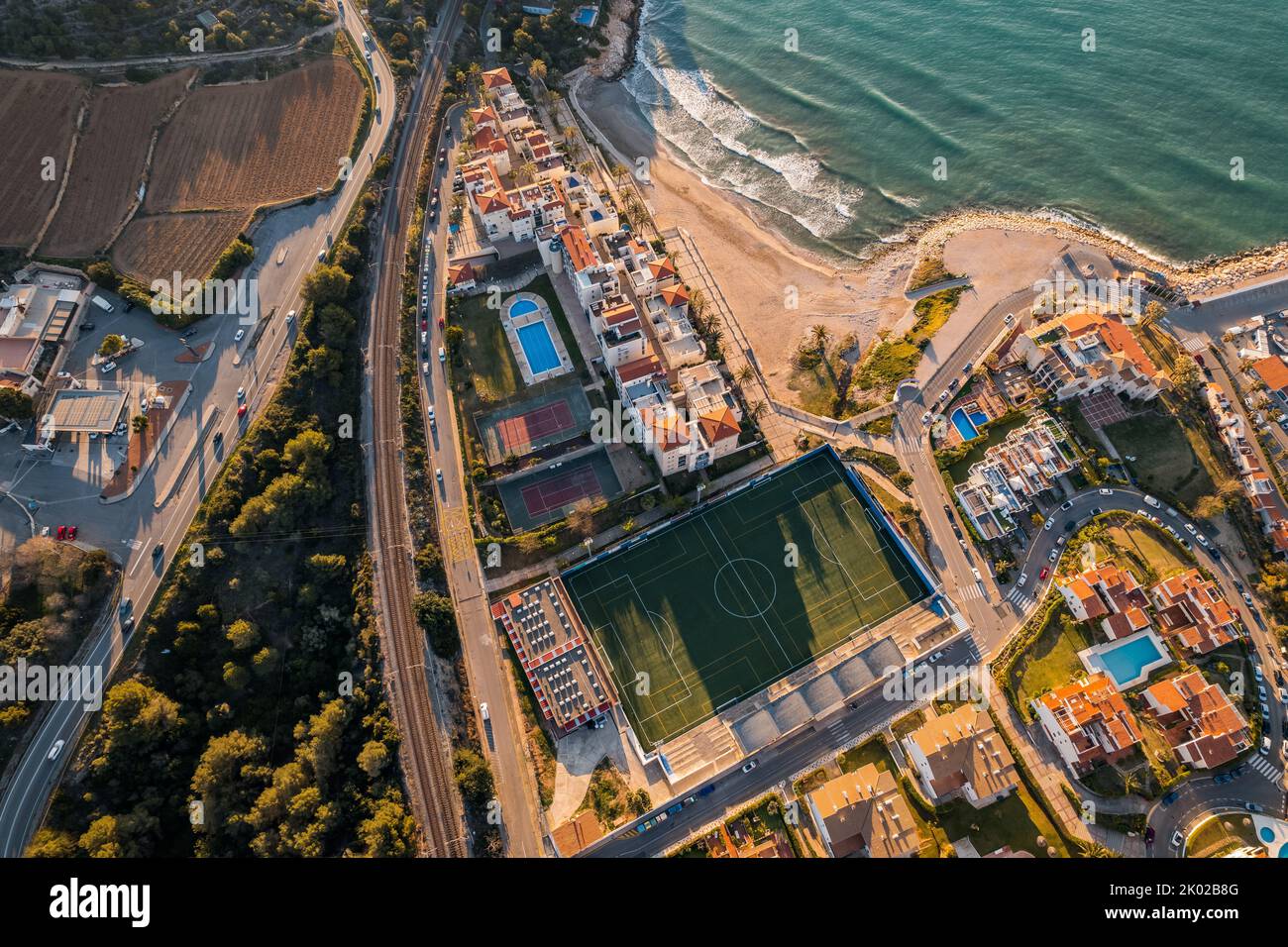 Aerial view of Sitges, a town near Barcelona in Catalonia, Spain. It is ...