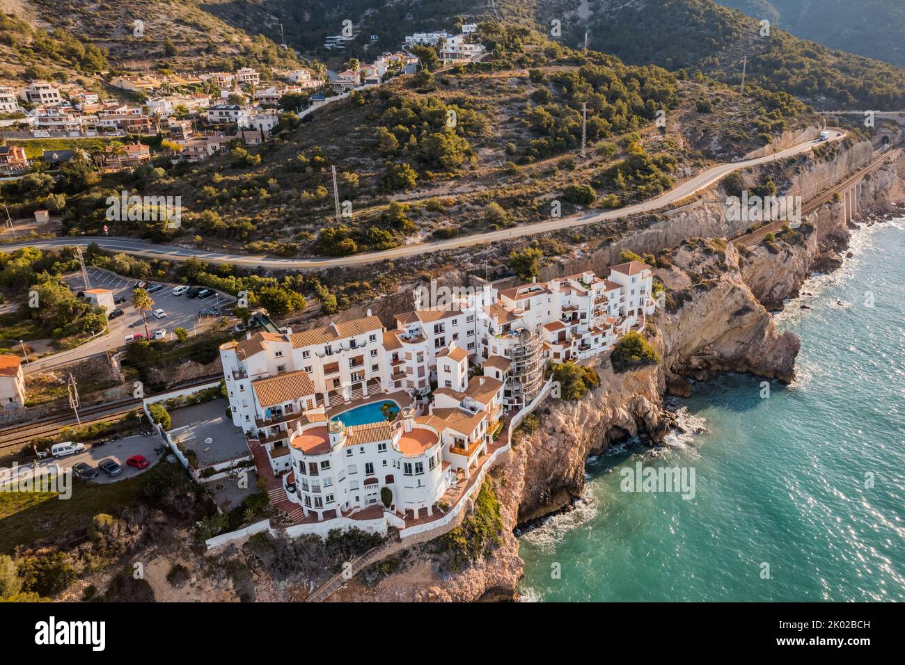 Aerial view of Sitges, a town near Barcelona in Catalonia, Spain. It is ...