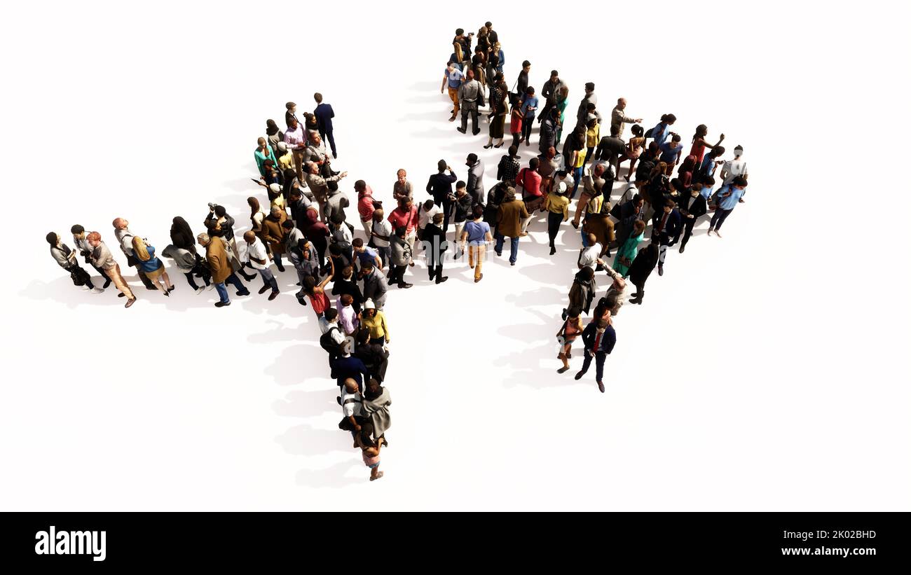 Concept or conceptual large gathering of people forming sagittarius ...