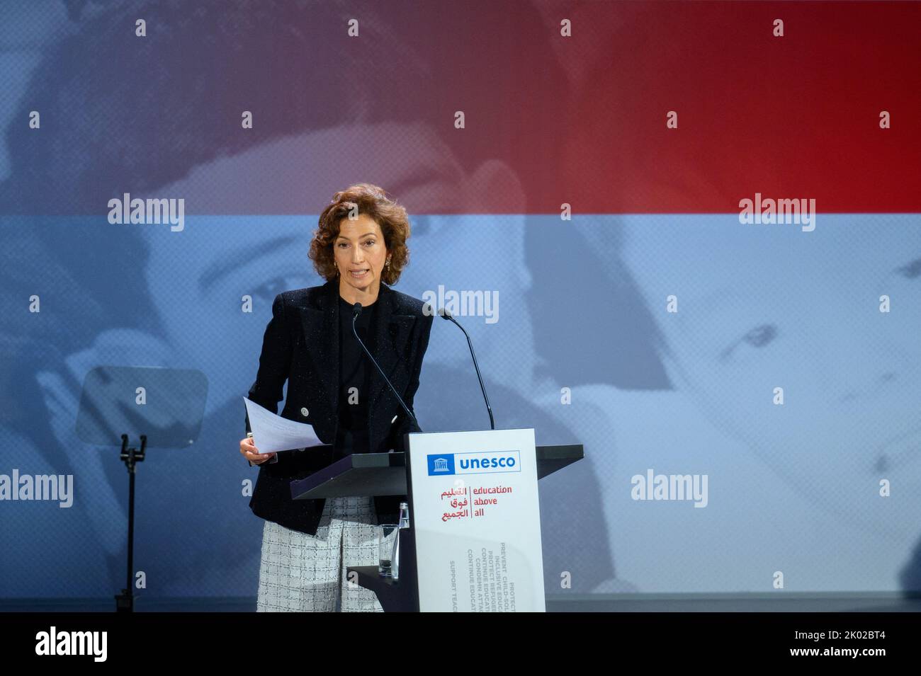 Audrey Azoulay, Director-General of UNESCO delivers a speech at the ...