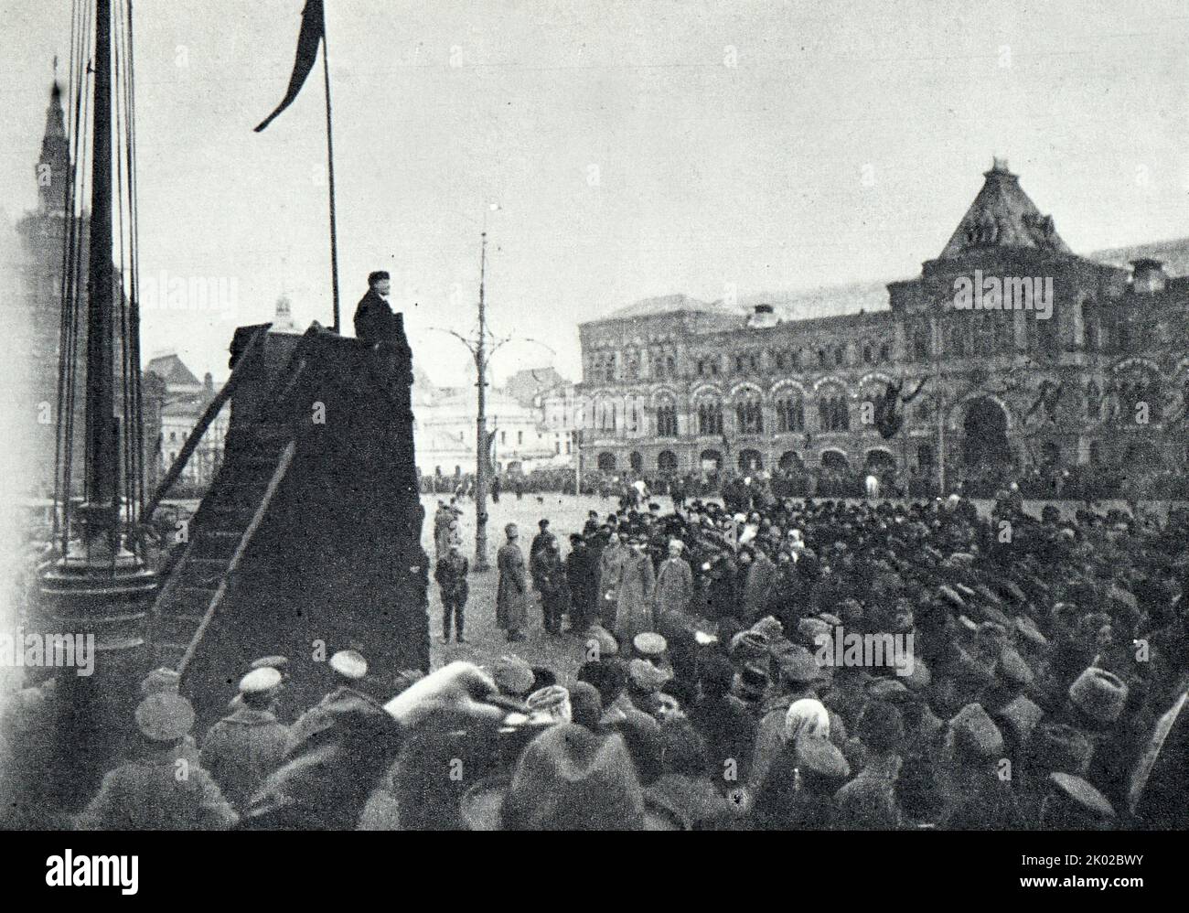 Vladimir Lenin descends from the podium after the end of a speech ...
