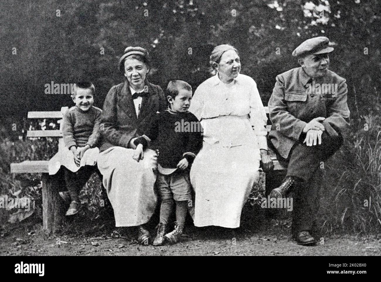 Vladimir Lenin, Krupskaya and Elizarova with his nephew Viktor Ulyanov ...