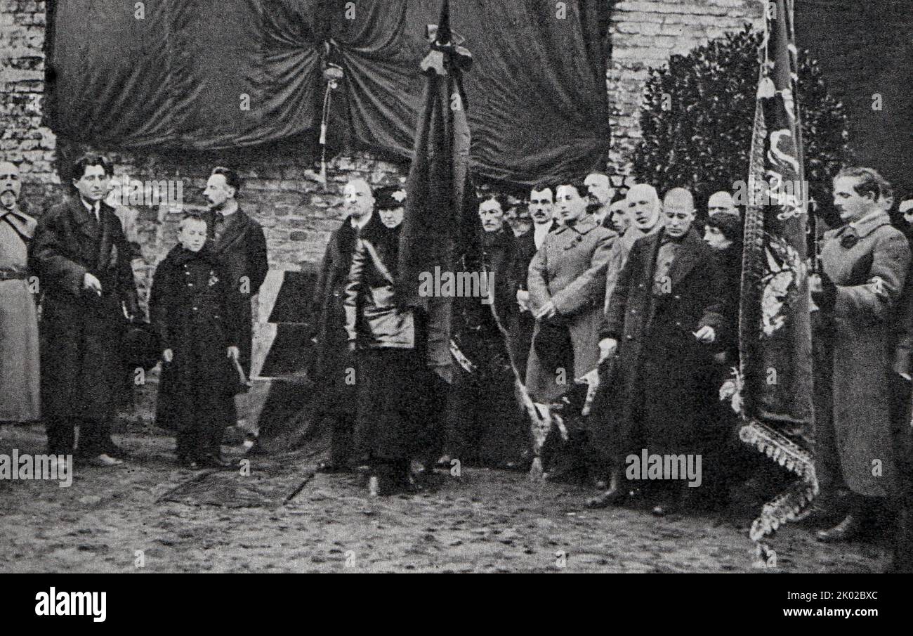 Vladimir Lenin on Red Square near the Kremlin wall before the opening ...