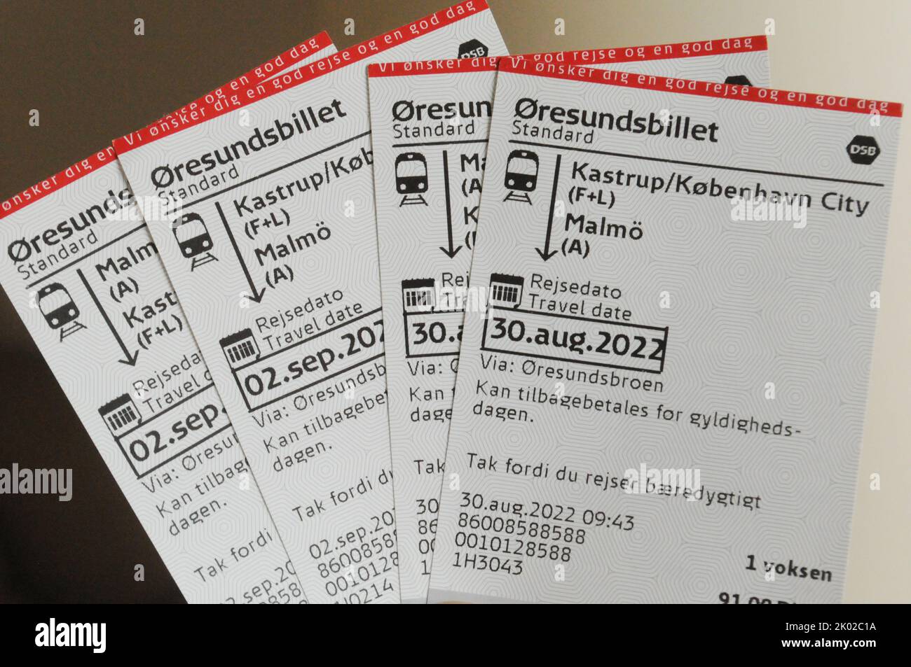 Kastrup/Copenahgen /Denmark/09 Septmeber2022/ Danish-swedish transport ticket fo trin bus and ...