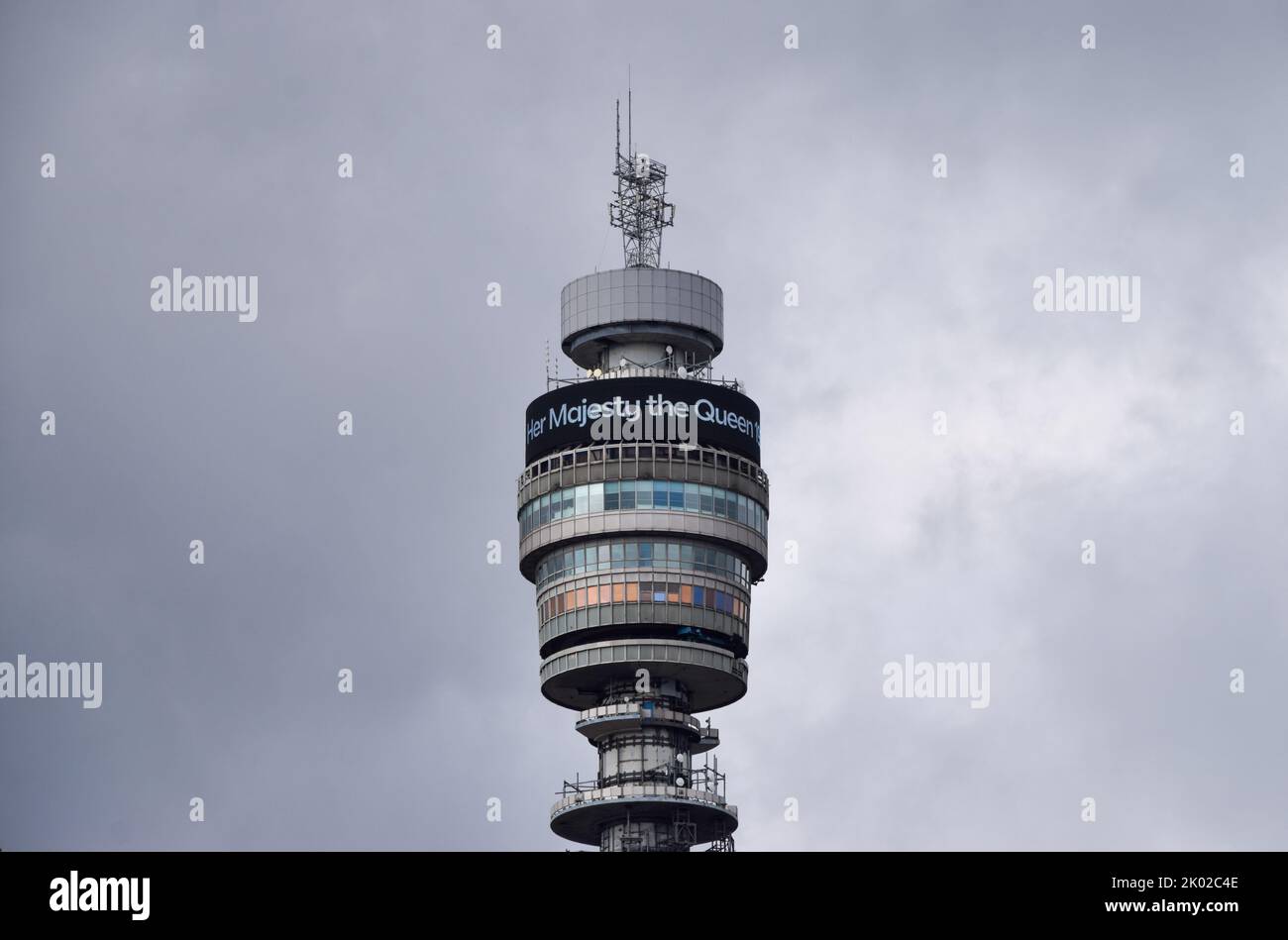 London, UK. 9th Sep, 2022. BT Tower displays a tribute as Queen ...