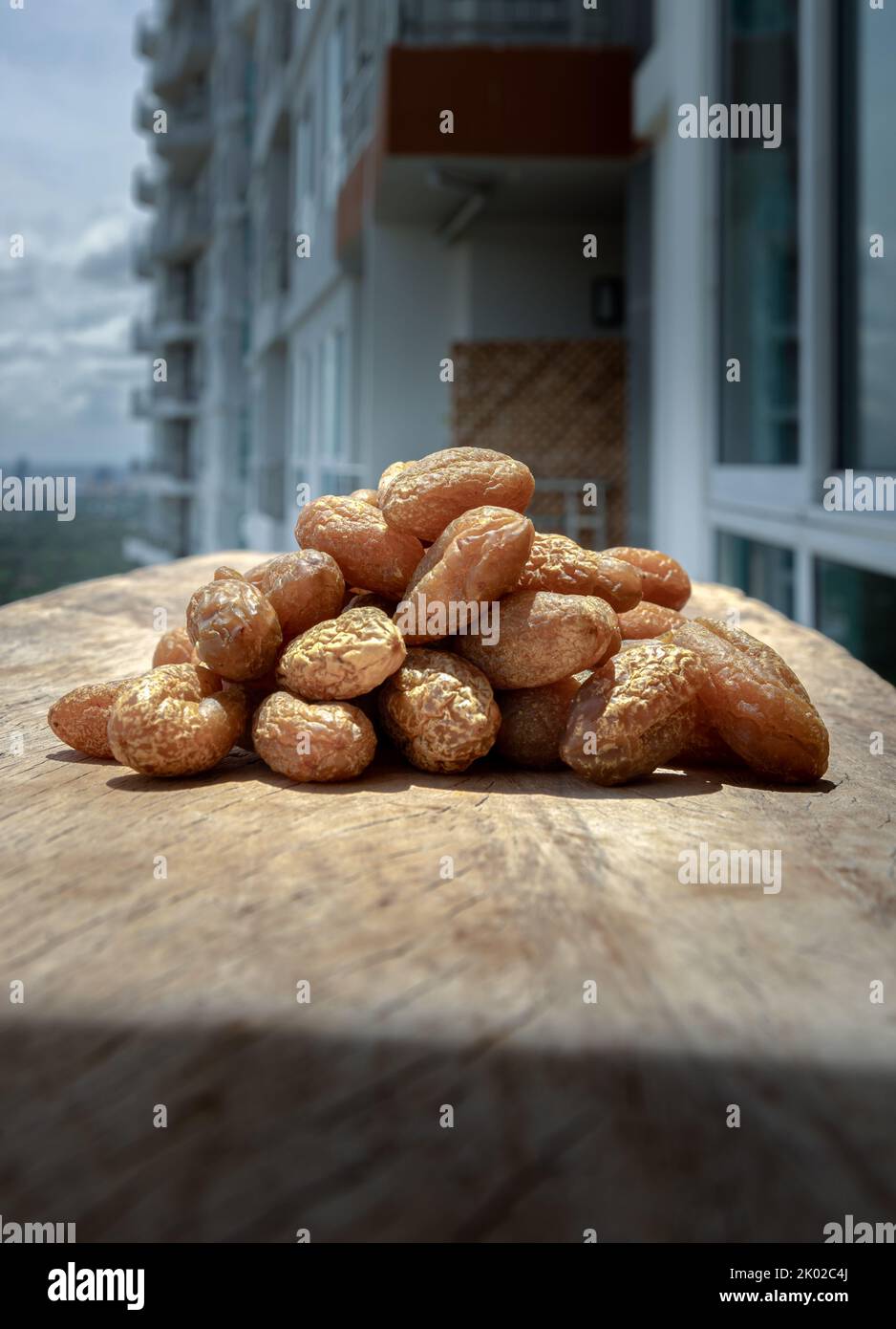 Terminalia bellerica or Terminalia chebula (Organic dry harad). Dried ...