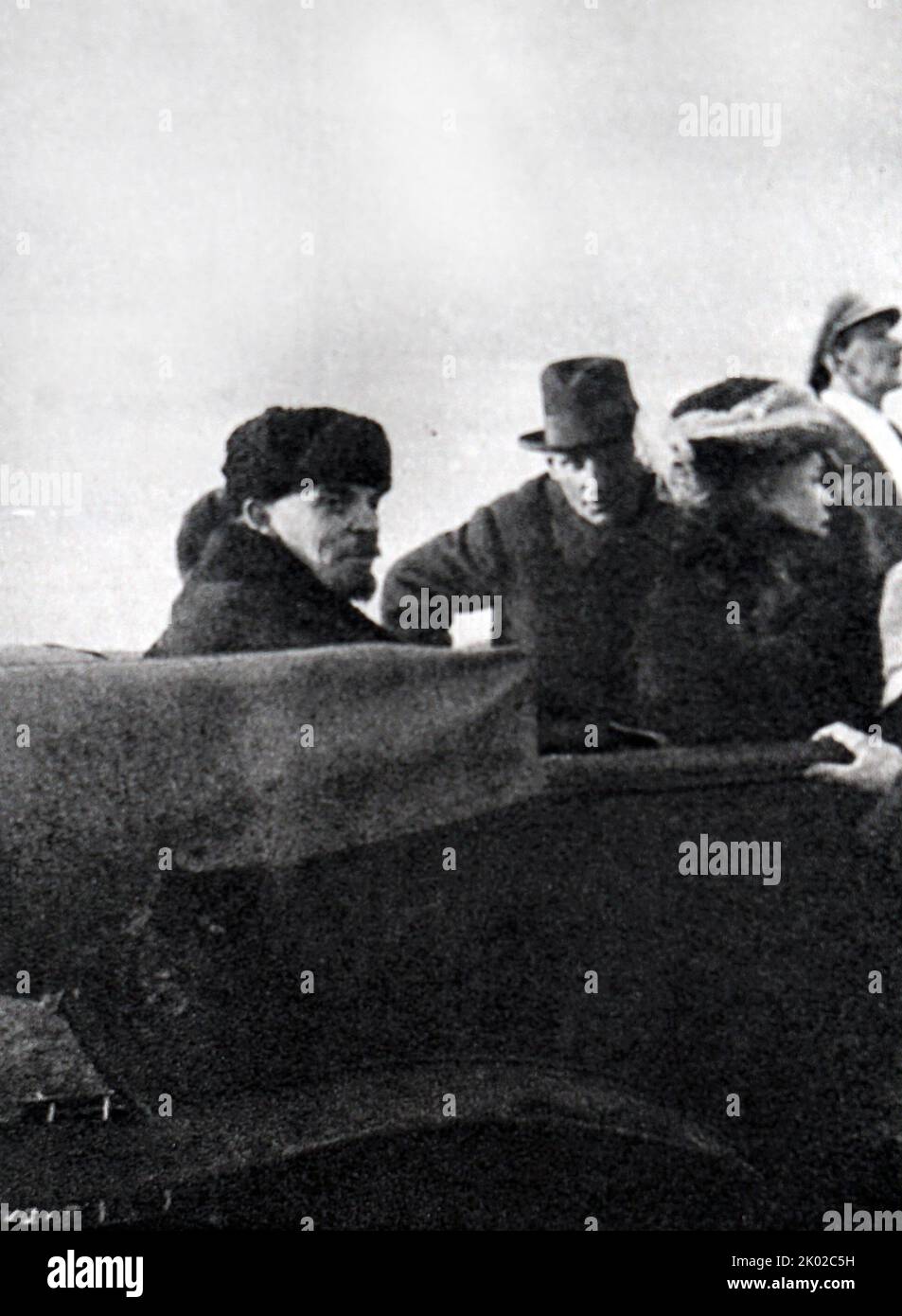 Vladimir Lenin, Krupskaya, and Ulyanova. in a car after the end of the ...