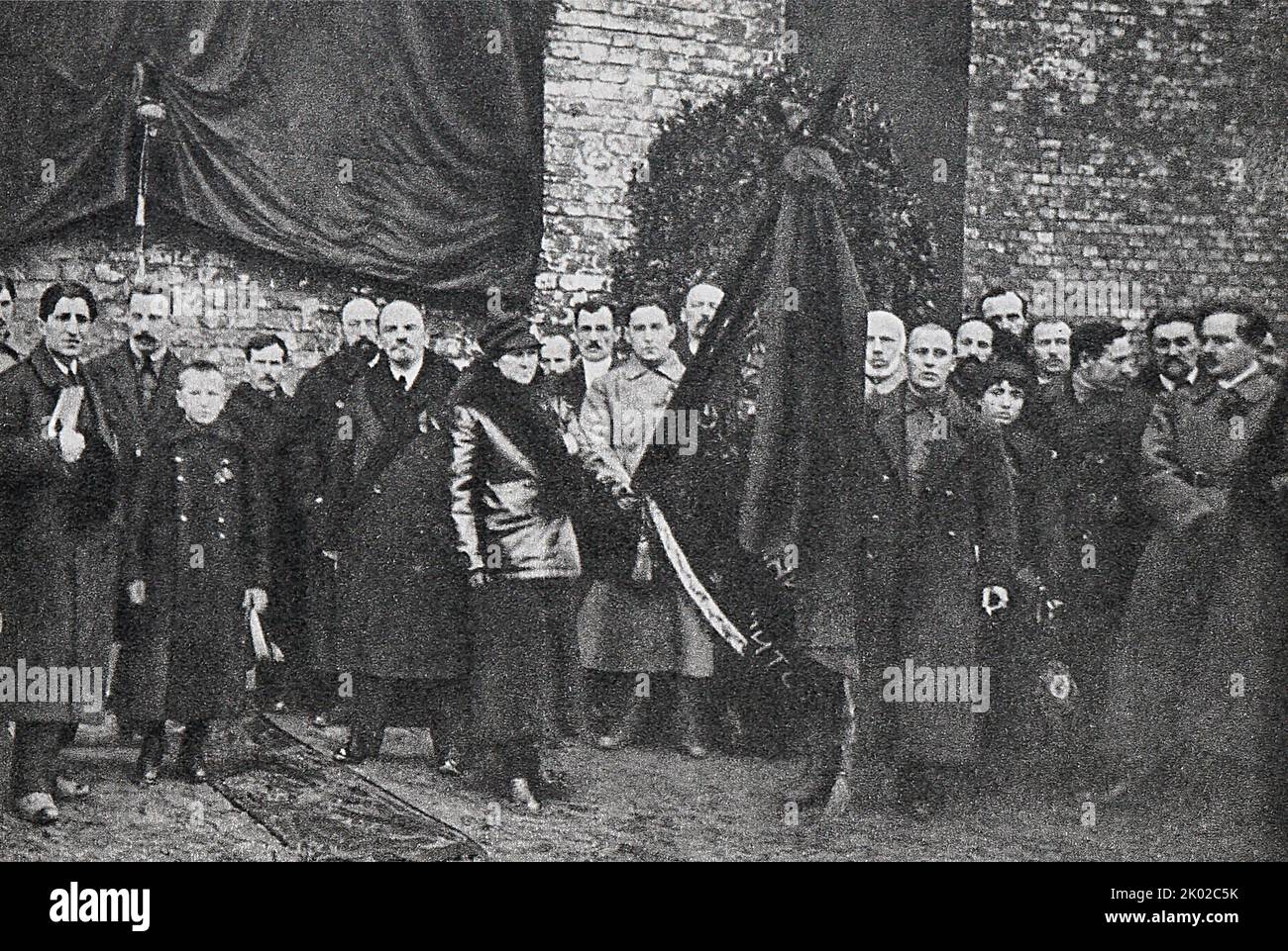 Vladimir Lenin on Red Square near the Kremlin wall before the opening ...