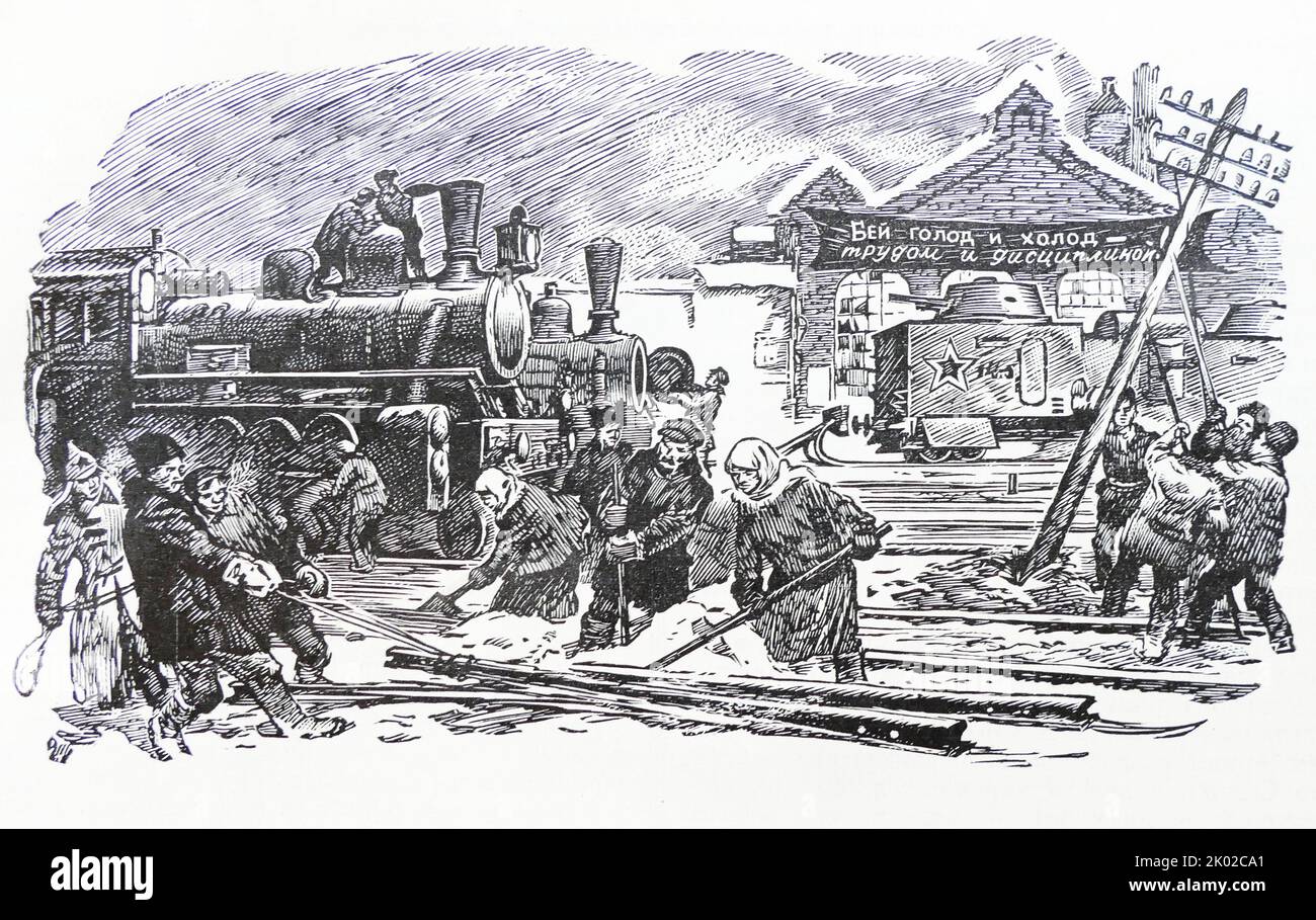 Illustration showing rebuilding of rail lines in Russia during the ...