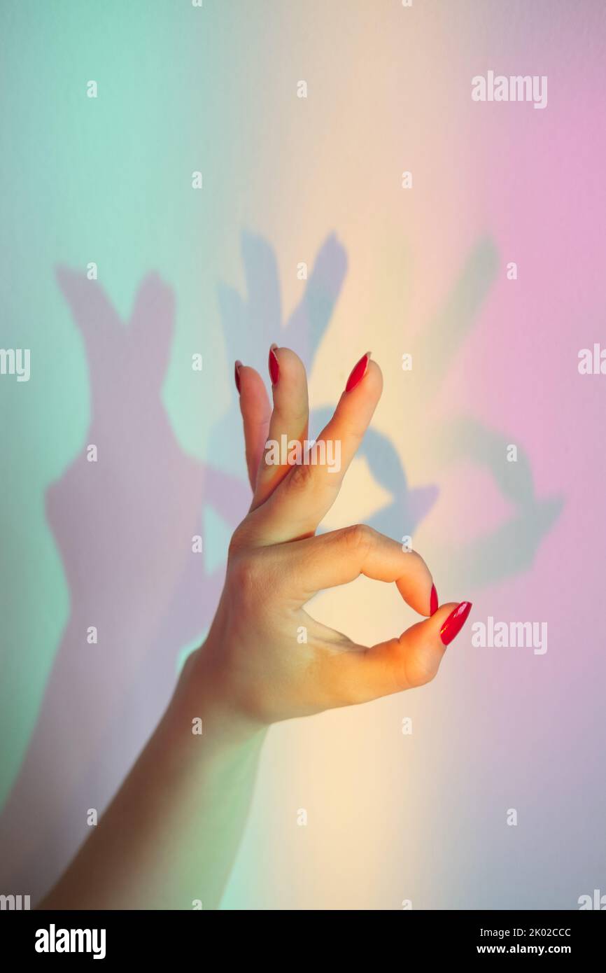 ok gesture hands shadow game yes symbol play Stock Photo - Alamy