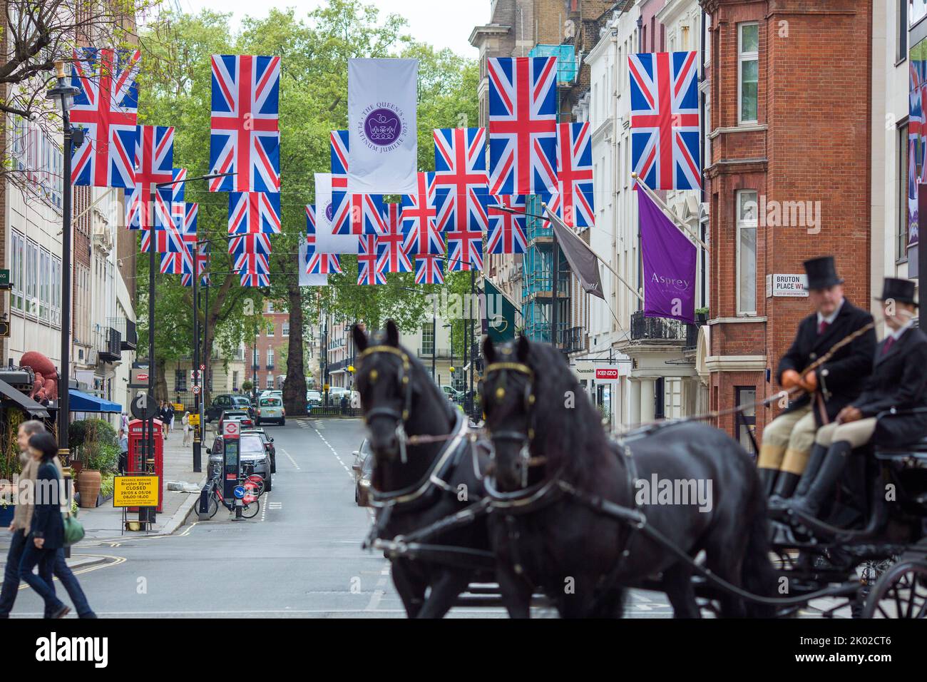 Union flag decorations are seen in Mayfair, London ahead of the ...