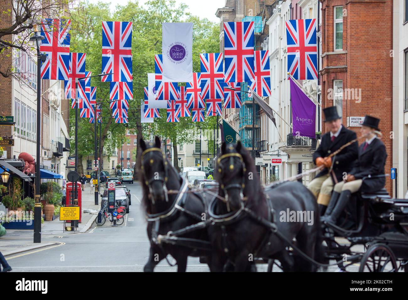 Union flag decorations are seen in Mayfair, London ahead of the ...