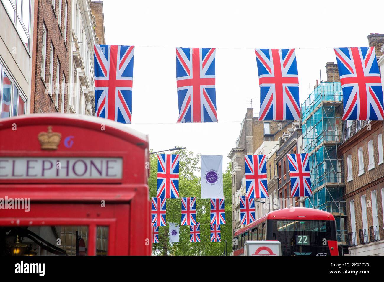 Union flag decorations are seen in Mayfair, London ahead of the ...