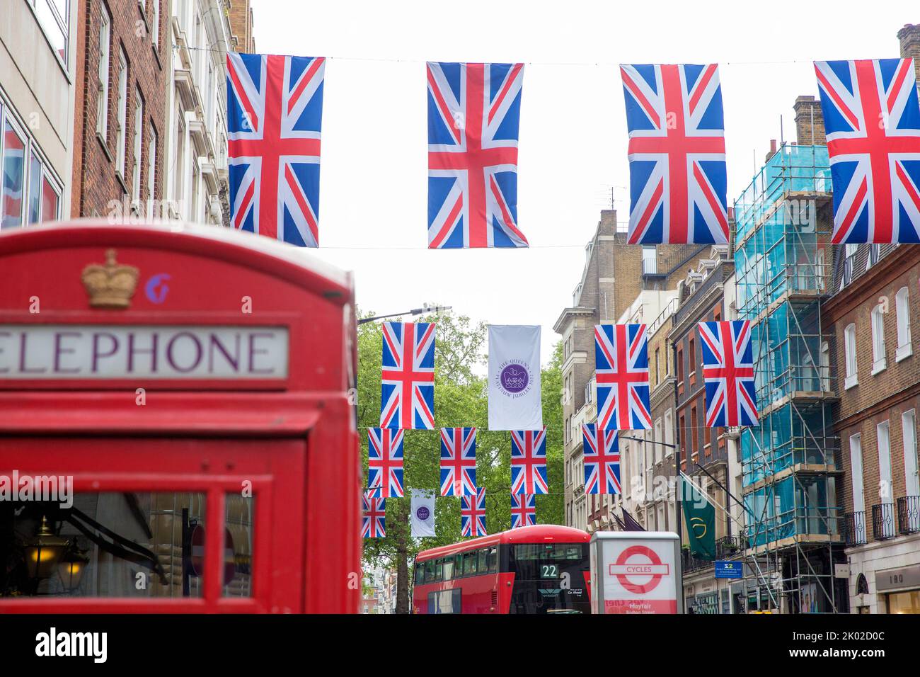 Union flag decorations are seen in Mayfair, London ahead of the ...