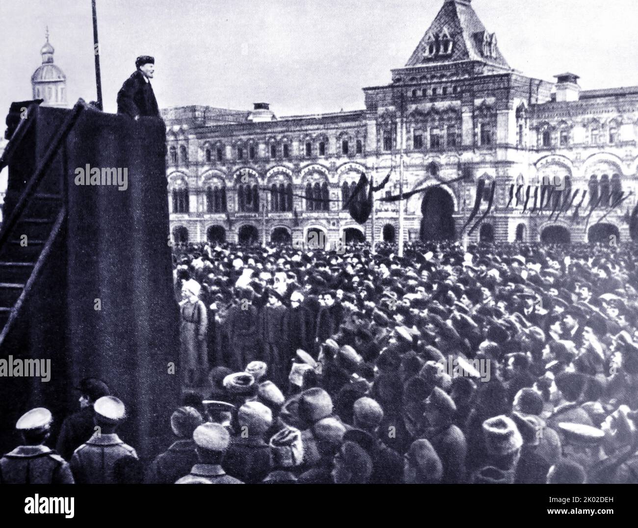 V.I. Lenin delivers a speech on the red square on the day of the first ...