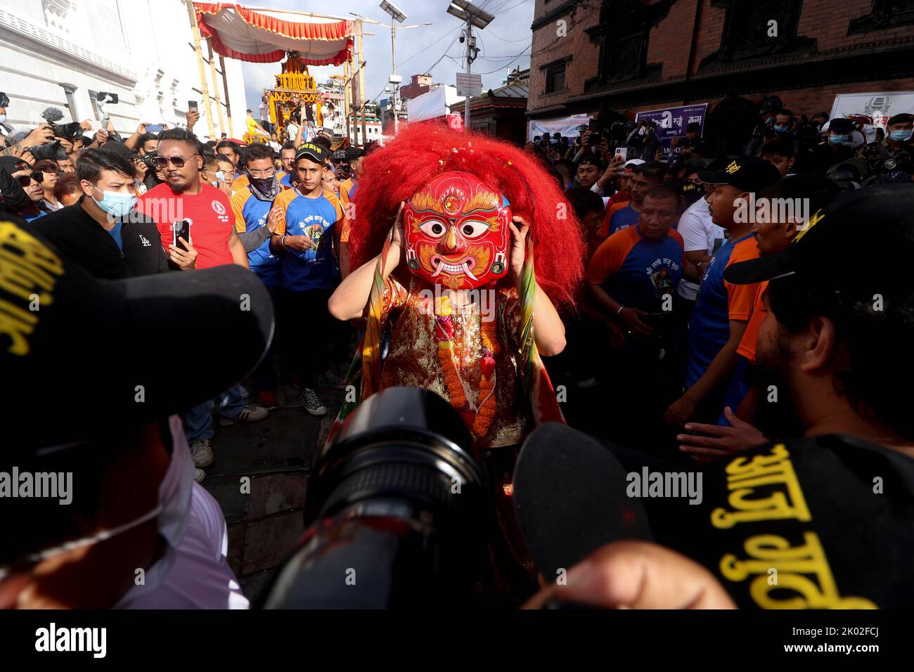 Kathmandu, NE, Nepal. 9th Sep, 2022. A person performs a Lakhey dance ...