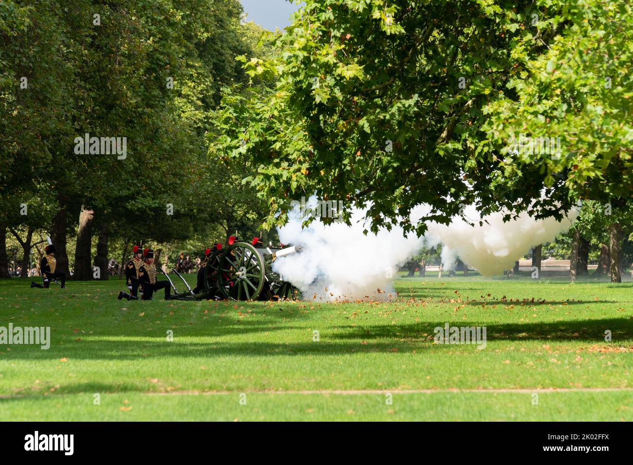 A 96 gun salute fired at Hyde Park by The Kings Troop Royal Horse ...