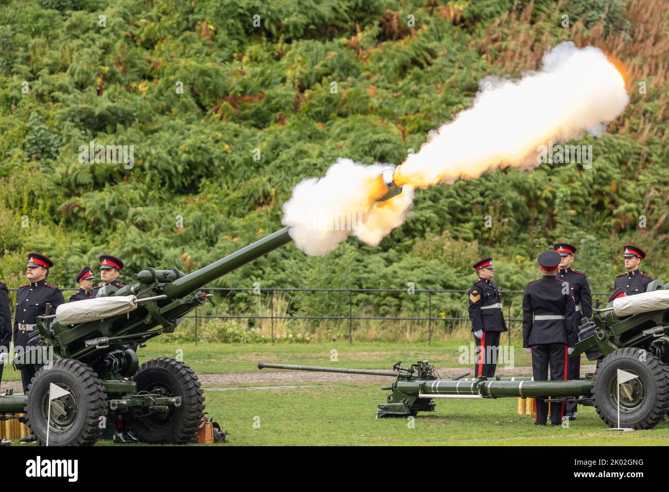 Soldiers fire a 96 gun salute at Cardiff Castle as a mark of respect ...