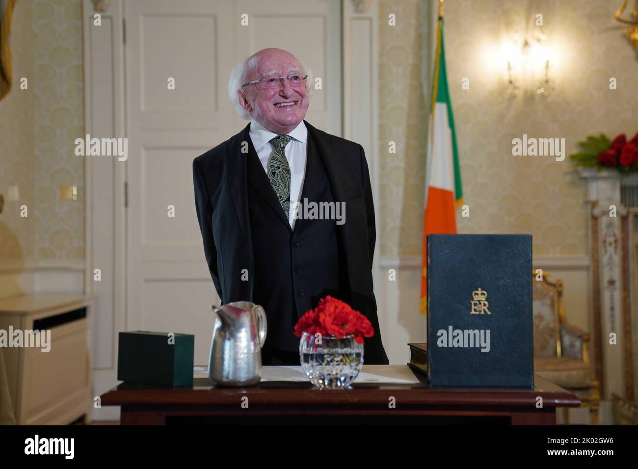 Irish President Michael D. Higgins speaking at Aras an Uachtarain ...