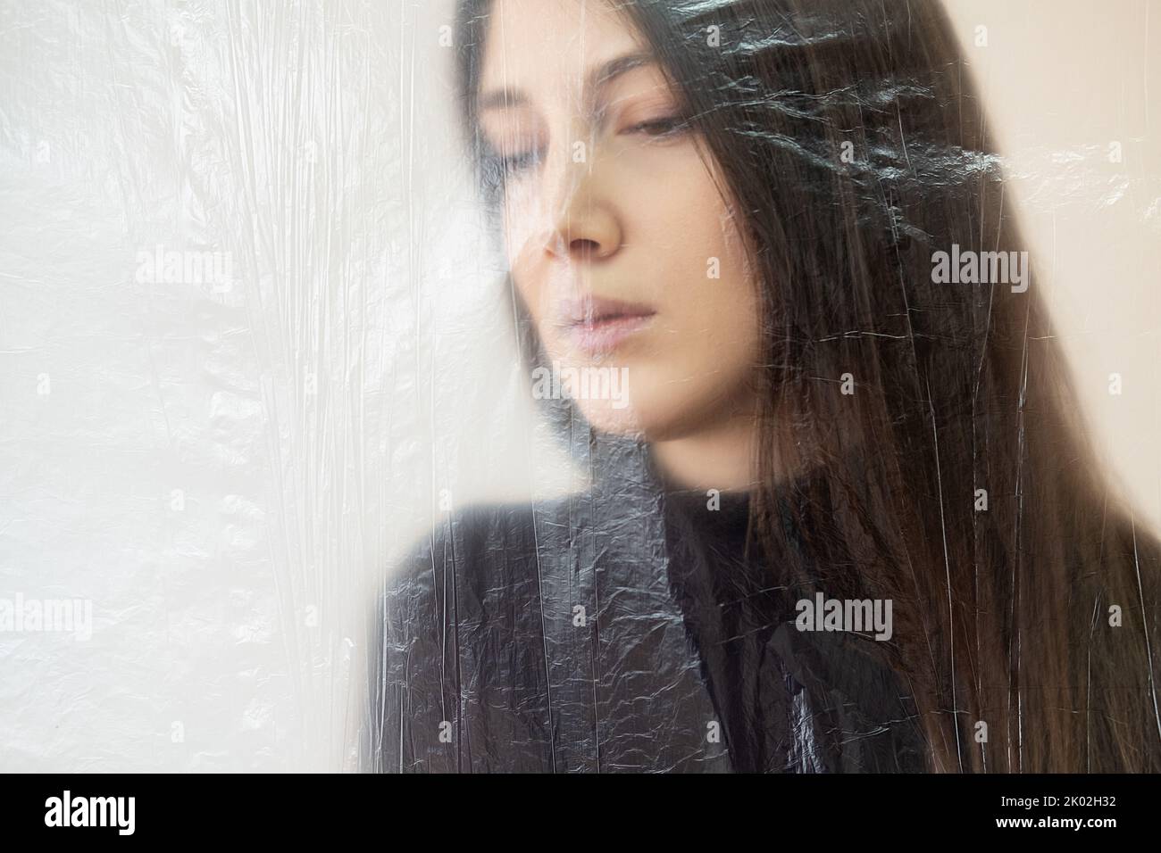 hopeless woman defocused portrait depression Stock Photo - Alamy