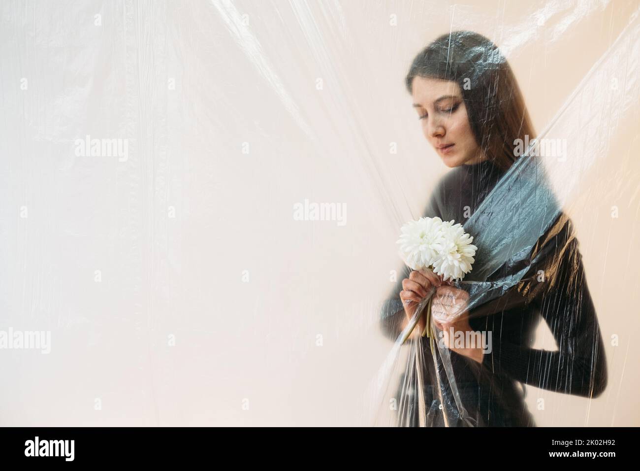 defocused female portrait self isolation allergy Stock Photo - Alamy