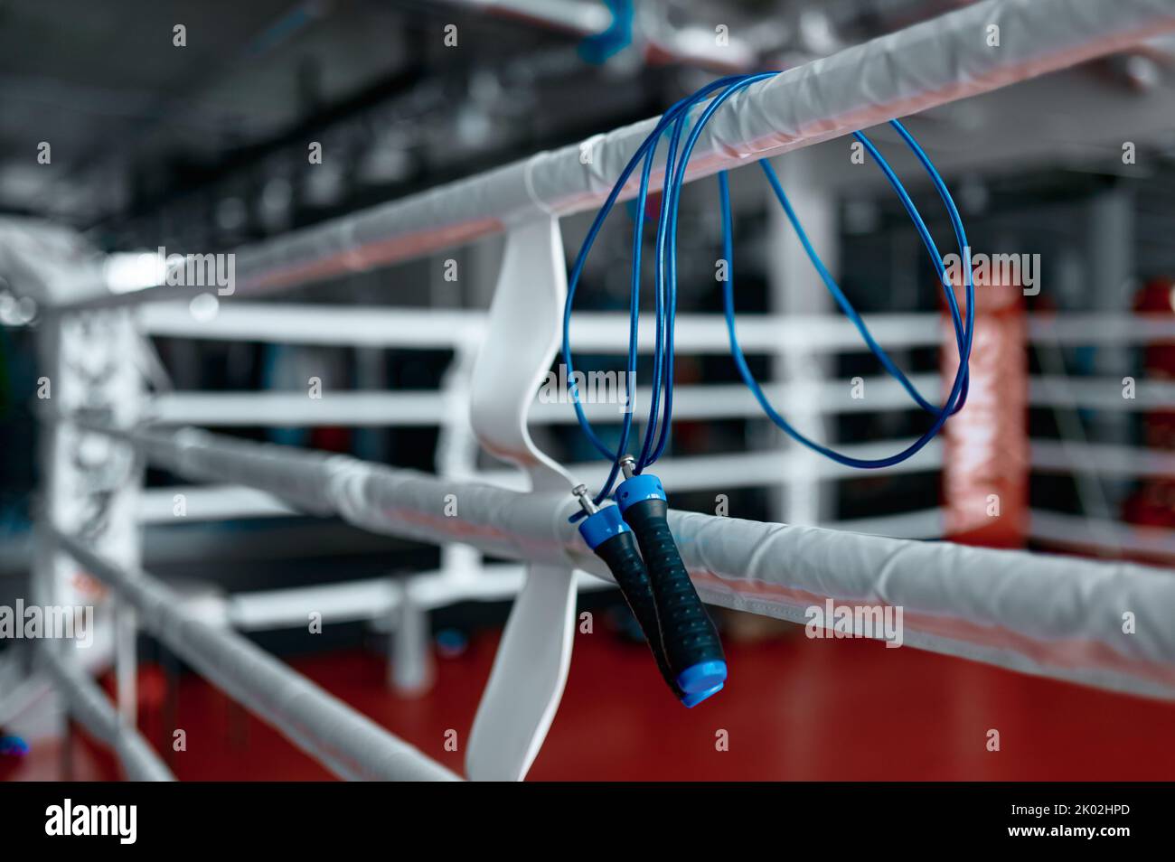 Skipping rope hanging on boxing ring Stock Photo - Alamy