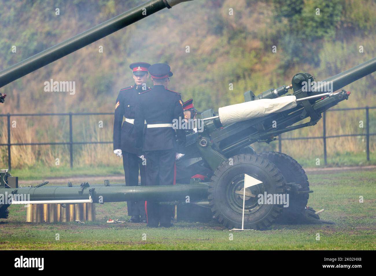 Soldiers fire a 96 gun salute at Cardiff Castle as a mark of respect ...