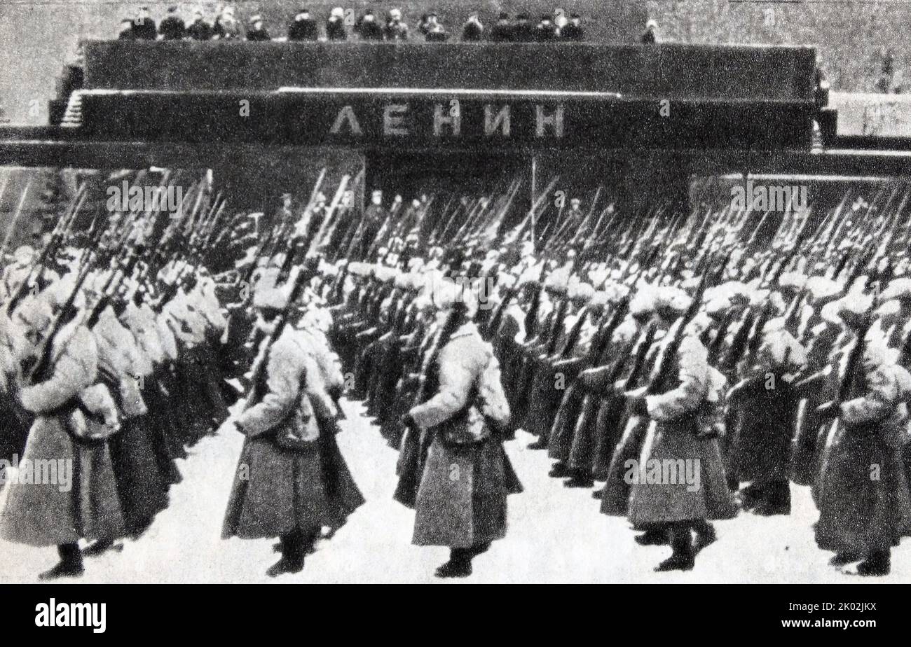 Military parade on Red Square on November 7, 1941. From the Mausoleum ...