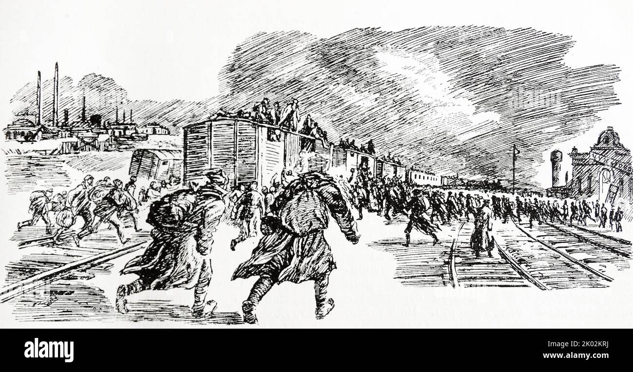 Illustration of looting of a food train during the February 1917 ...