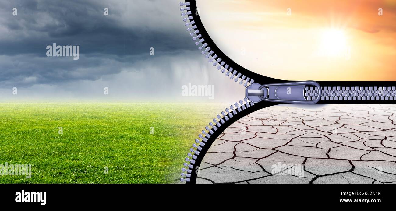 Zipper opens a desert landscape to fertile land Stock Photo - Alamy