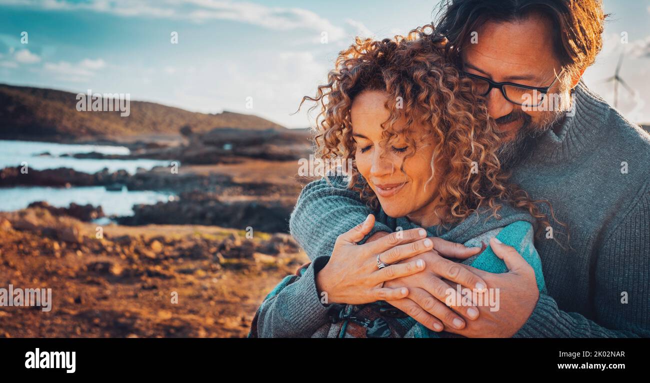 Youth adult couple in love enjoy romance in outdoor leisure activity ...