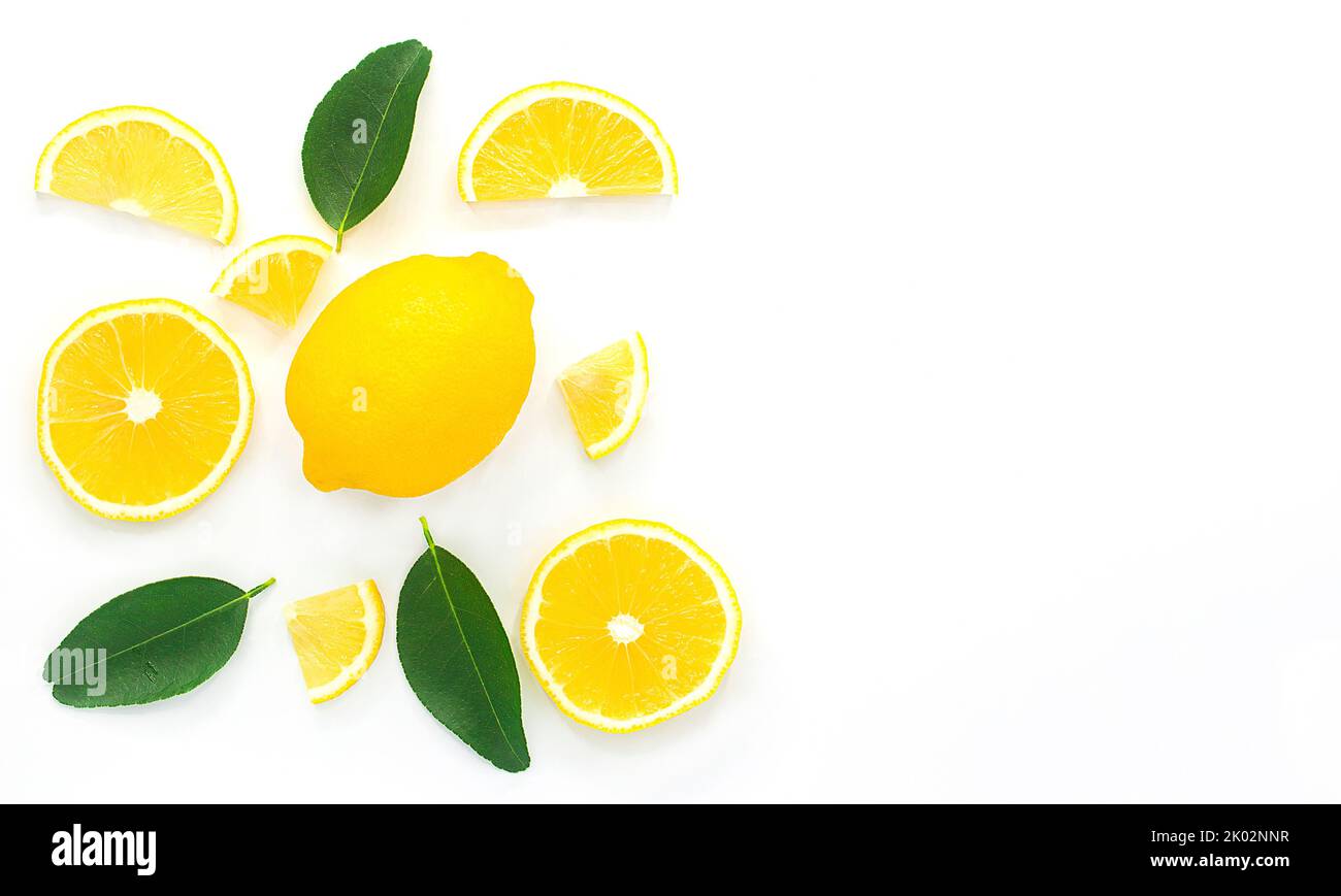 lemon isolated on white background with copy space.Lemon sliced with ...